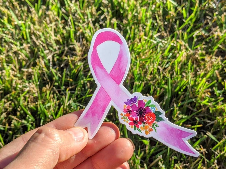 Breast Cancer pink ribbon floral vinyl sticker. Flower vinyl | Etsy