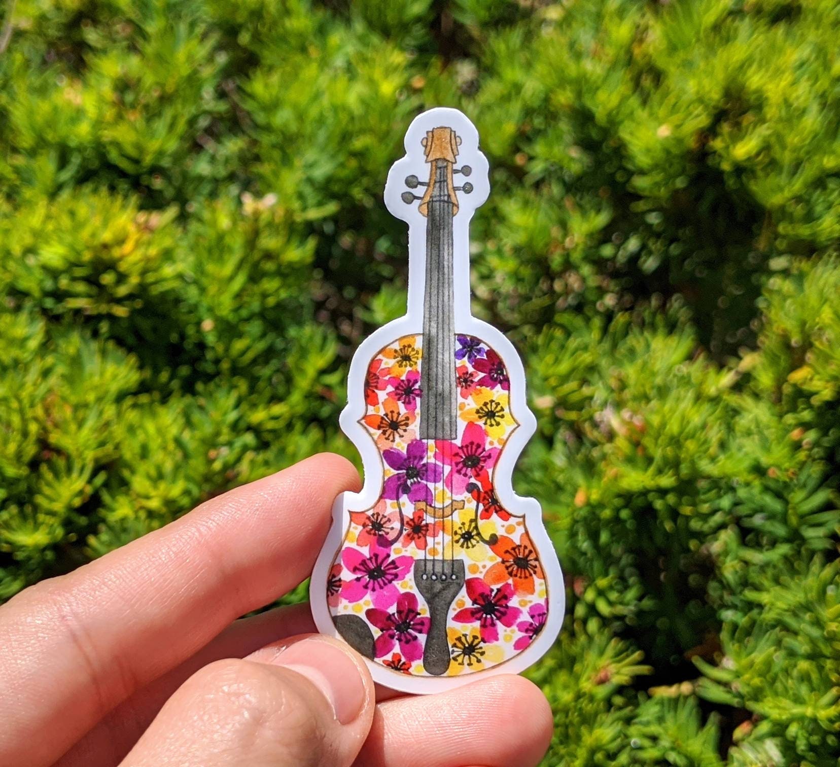 Floral violin vinyl sticker. watercolor design sticker. Flower | Etsy