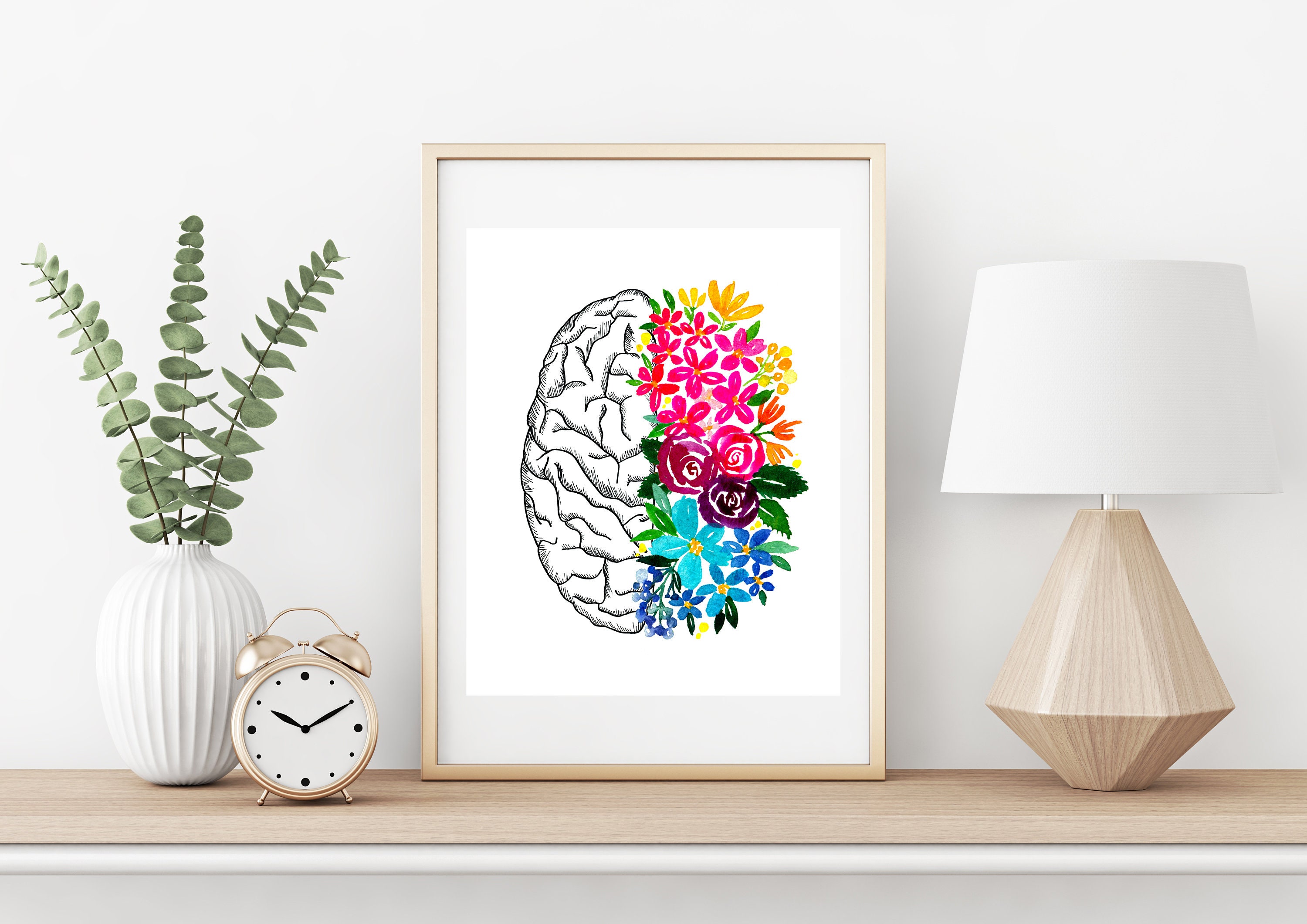 Anatomical Brain floral art print wall art Neurological | Etsy