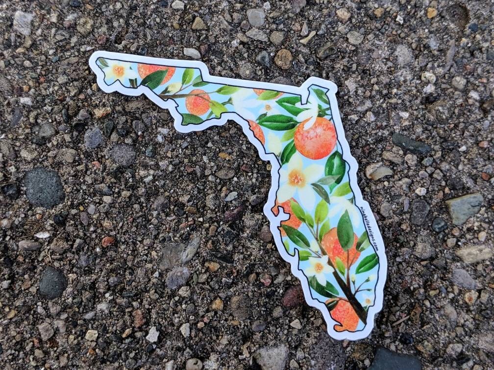 Florida State Floral Watercolor Map Design Sticker. Vinyl | Etsy