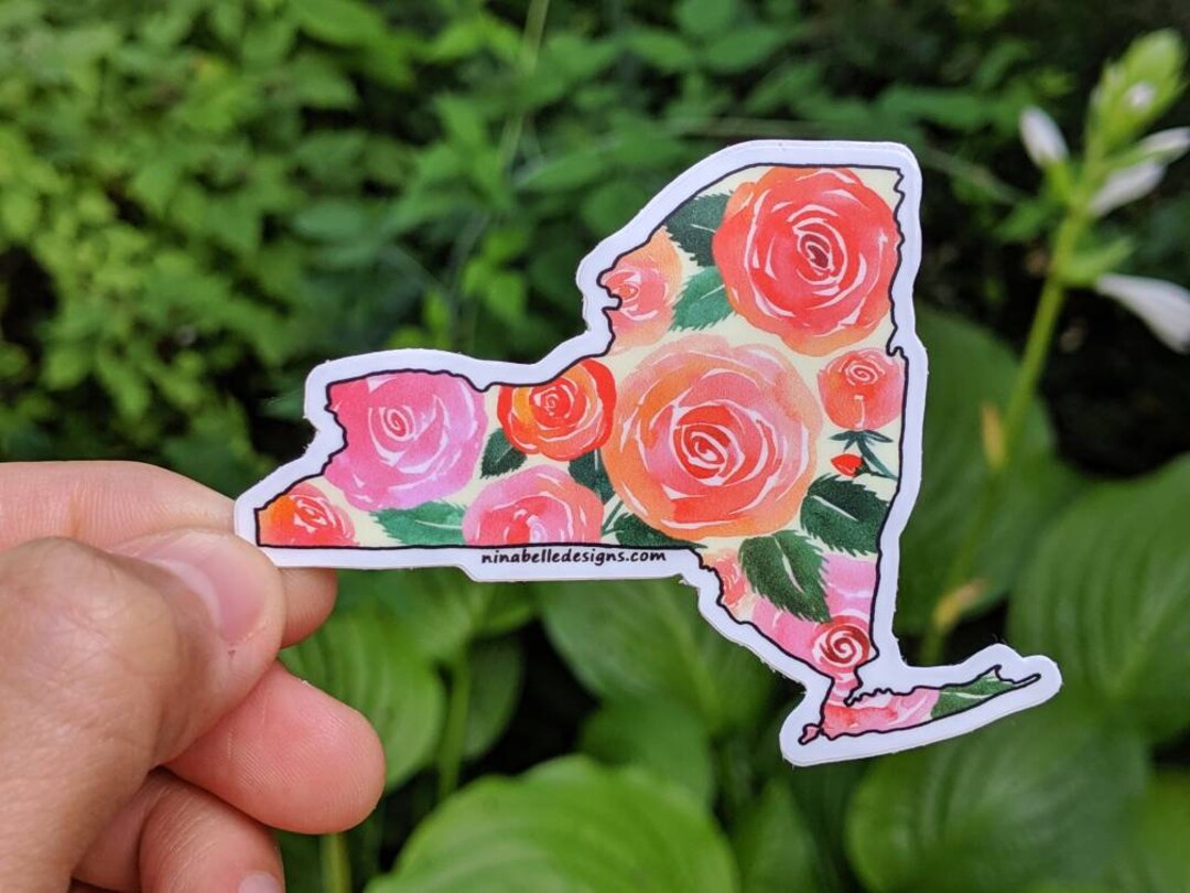 New York State Flower Rose Map Watercolor Sticker. Vinyl Decal Sticker ...