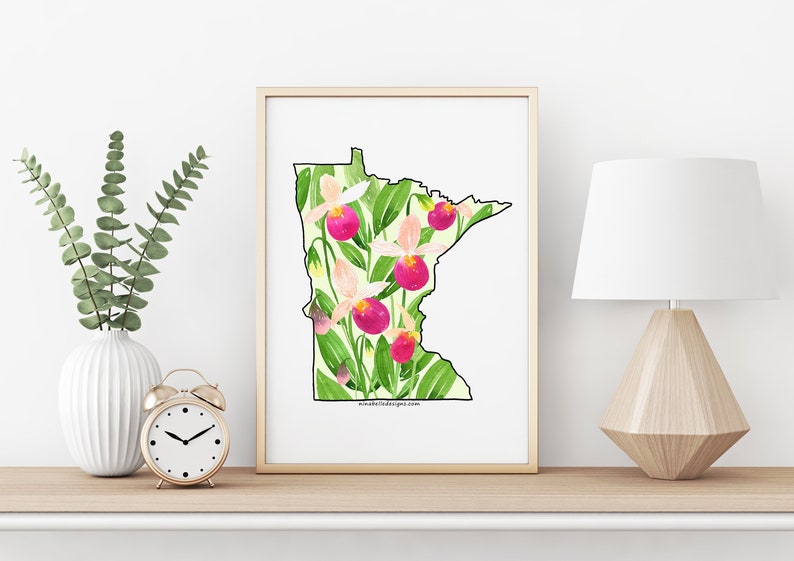 Minnesota State Floral Watercolor Print. Minnesota Wall Art. | Etsy