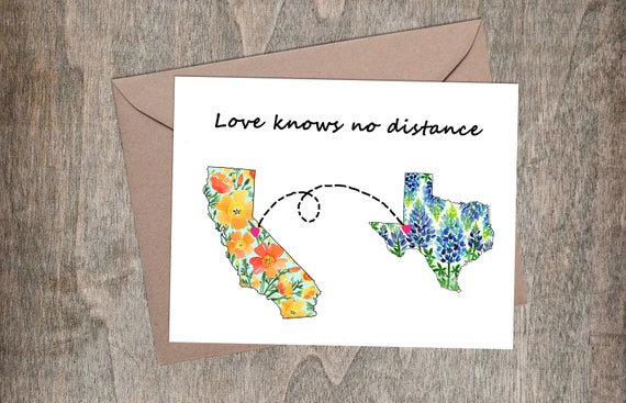 Customizable State Card Love Knows No Distance Floral State - Etsy