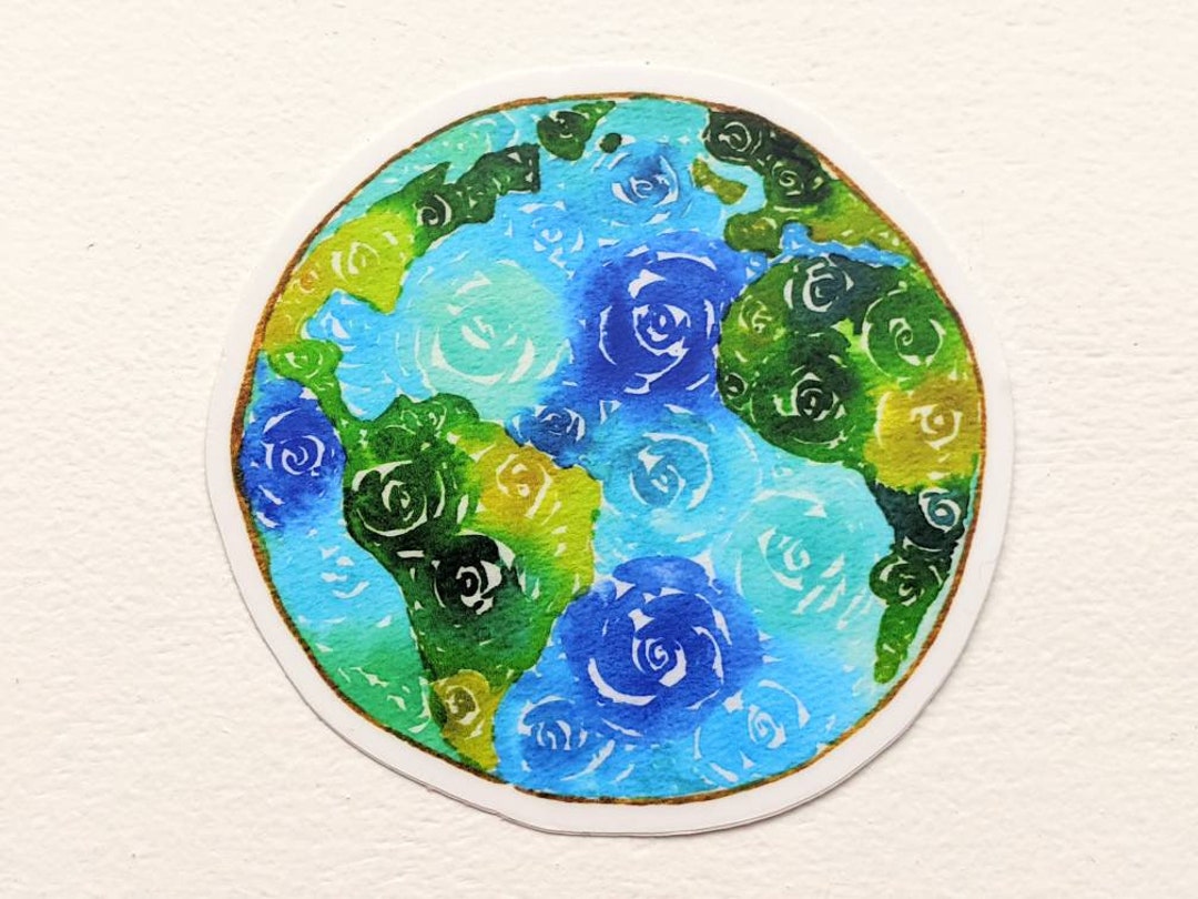 Earth Floral Vinyl Sticker. Watercolor Design Sticker. Planet Vinyl ...