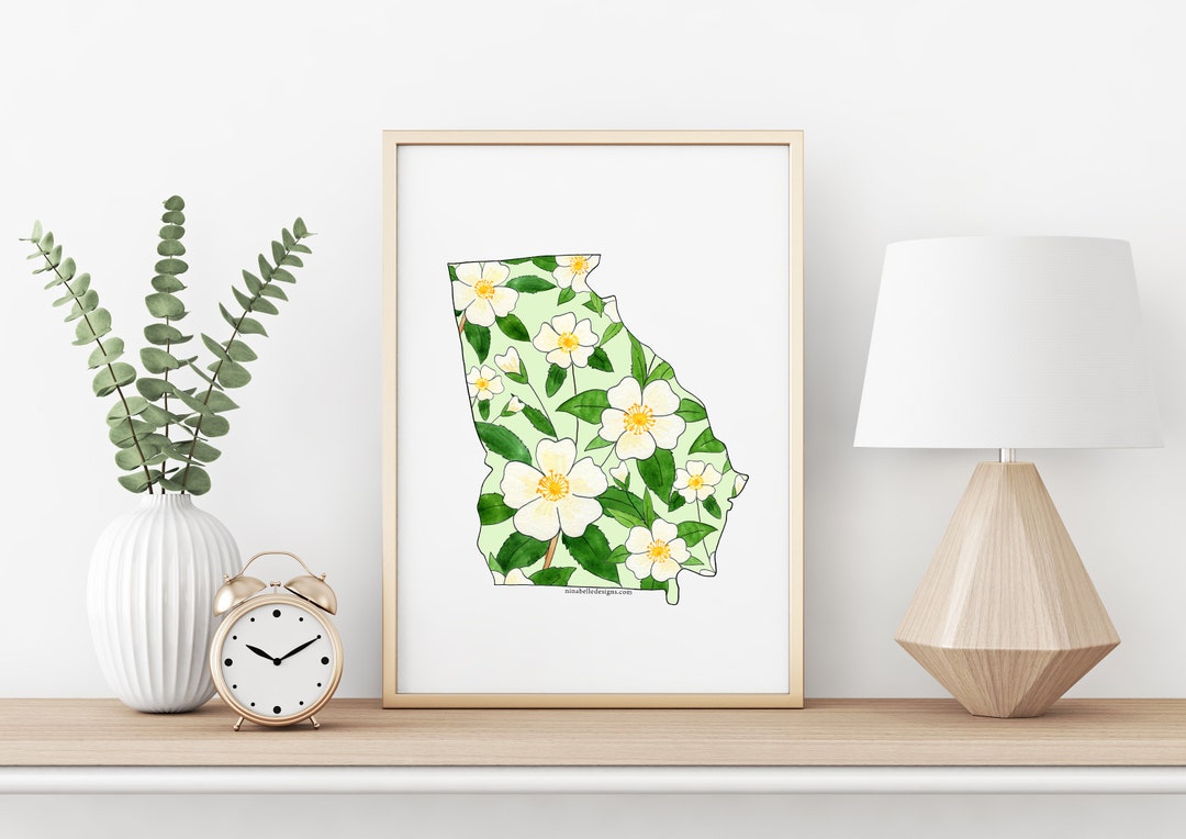 Georgia State Floral Watercolor Print. Georgia Wall Art. Wall Decor ...