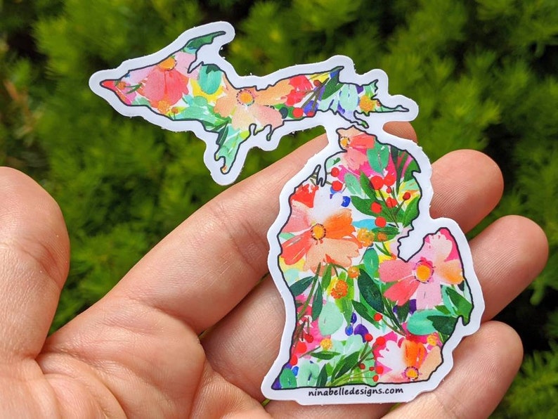 Michigan State Floral Watercolor Map Design Sticker. Vinyl - Etsy