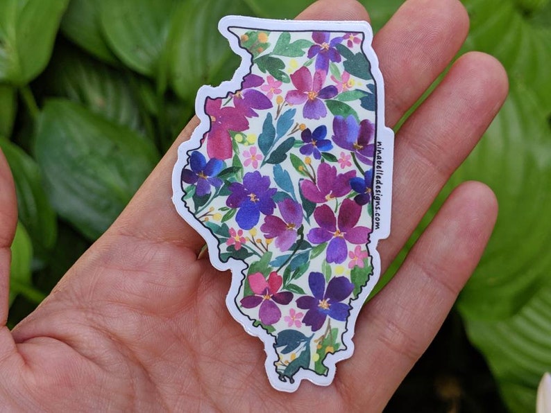Illinois State Flower Map Watercolor Design Sticker. Vinyl - Etsy