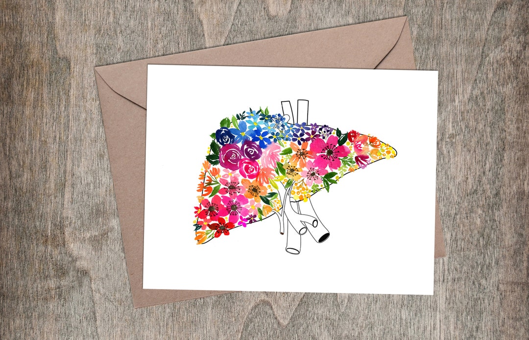 Anatomical Liver Flower Card, Gift for Doctors, Nurses. Hepatologists ...