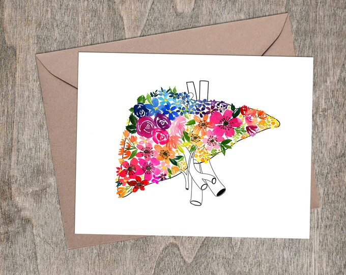 Watercolor Anatomical Liver Flower Card: Hepatologists ...