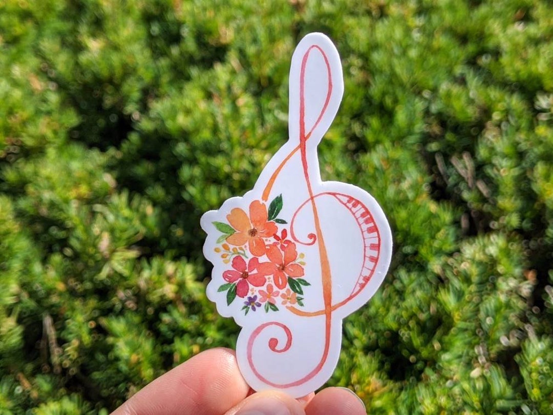 Floral Treble Clef Sticker: Watercolor Music Vinyl Decal - Etsy
