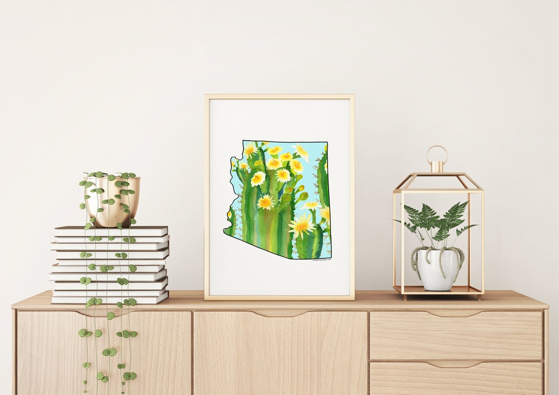 DIGITAL Arizona State Floral Watercolor Print. Arizona Wall - Etsy