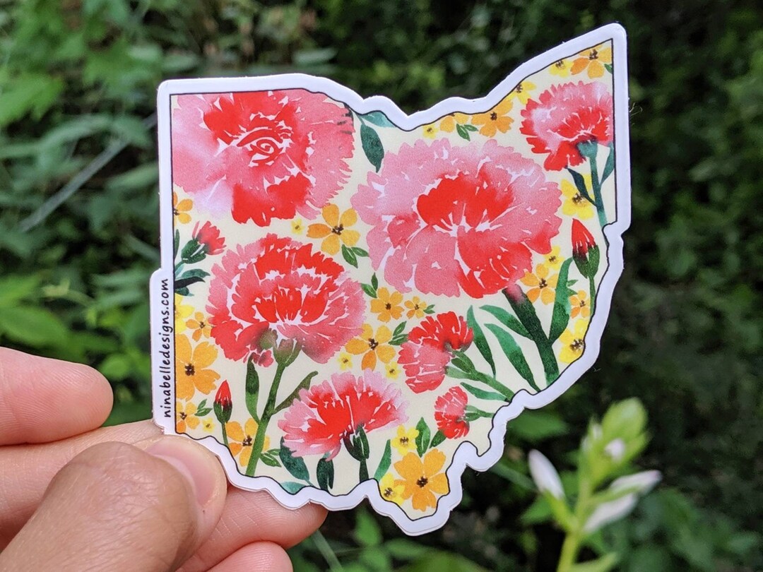 Ohio Carnation Flower Map Sticker: Watercolor Vinyl Decal - Etsy