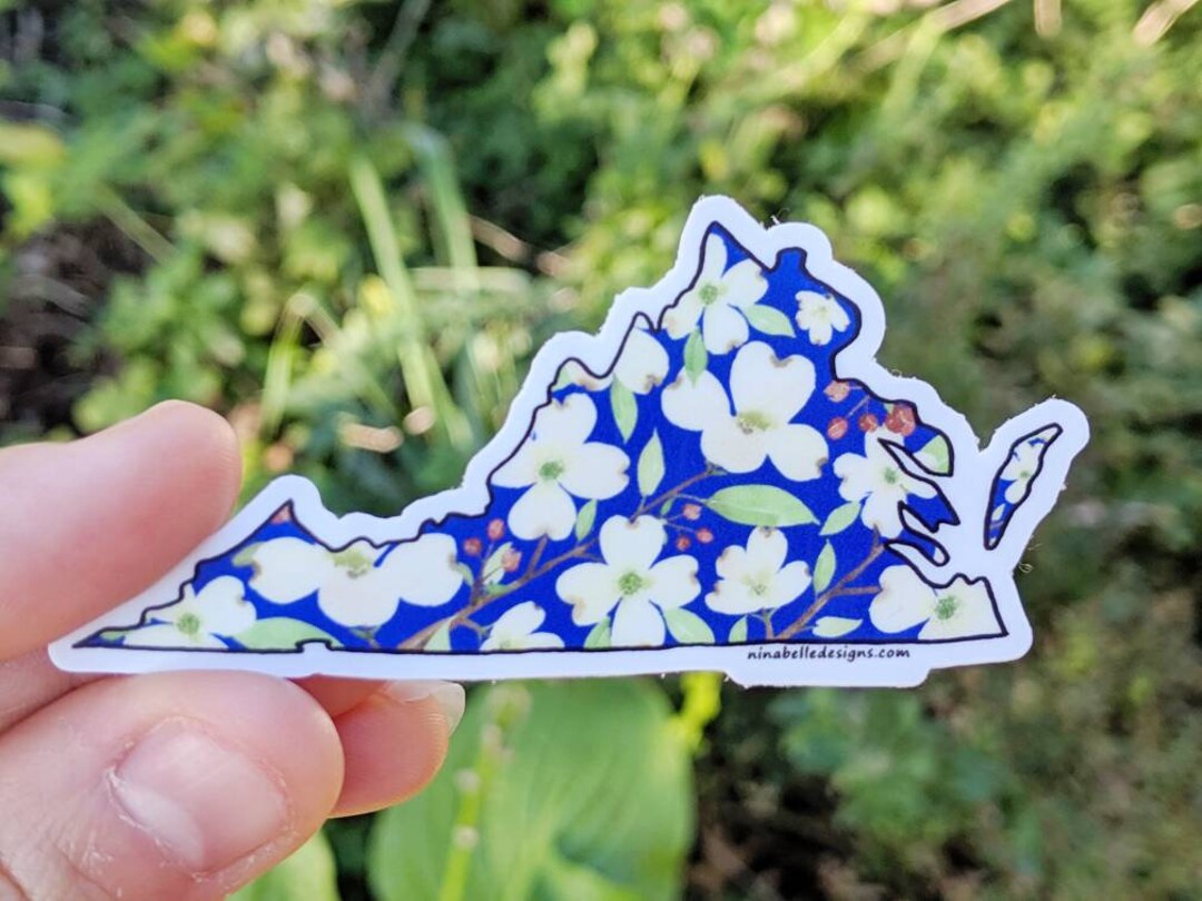 Virginia State Floral Watercolor Map Design Sticker. Vinyl Decal ...