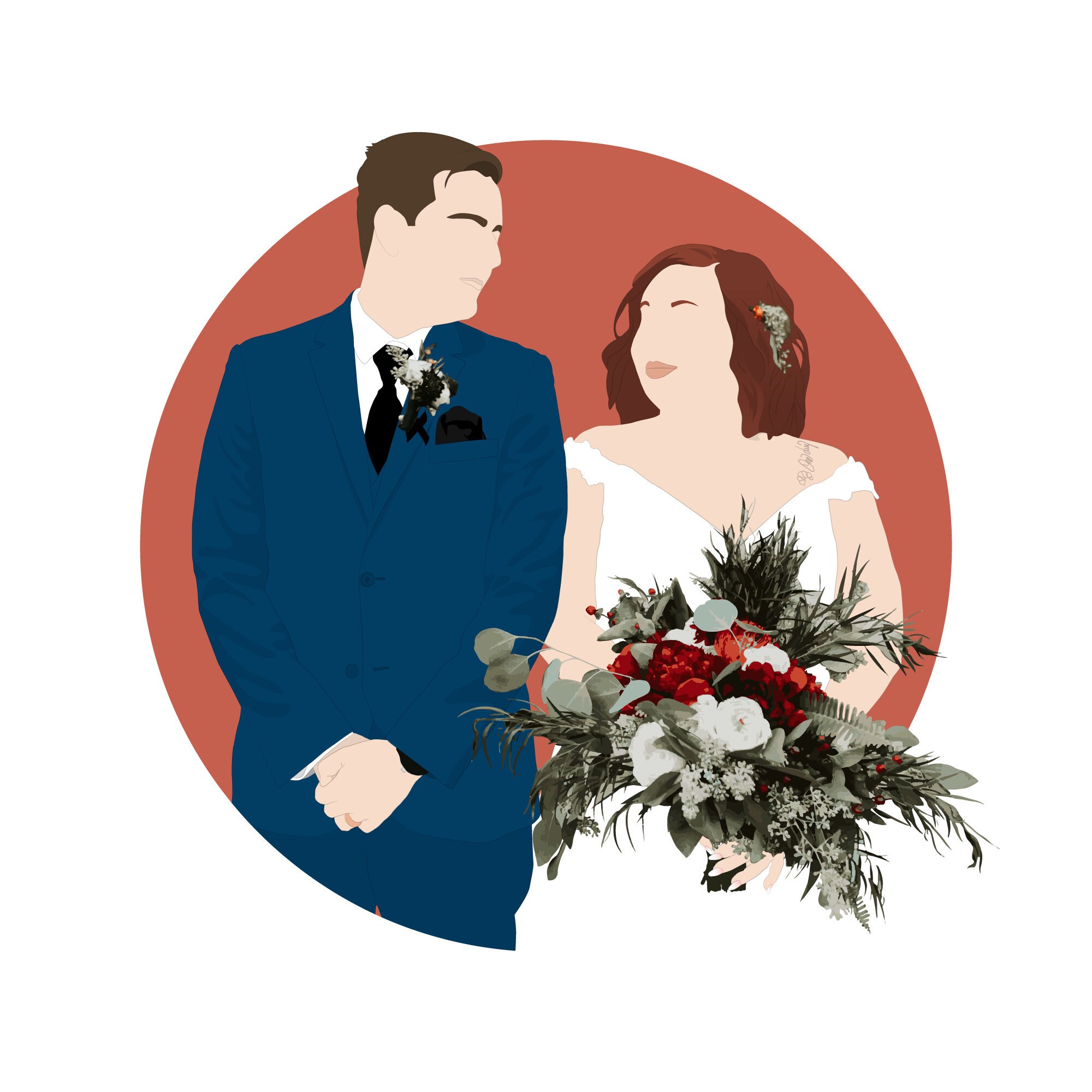 Custom Minimalist Wedding Portrait Faceless Digital Art | Etsy