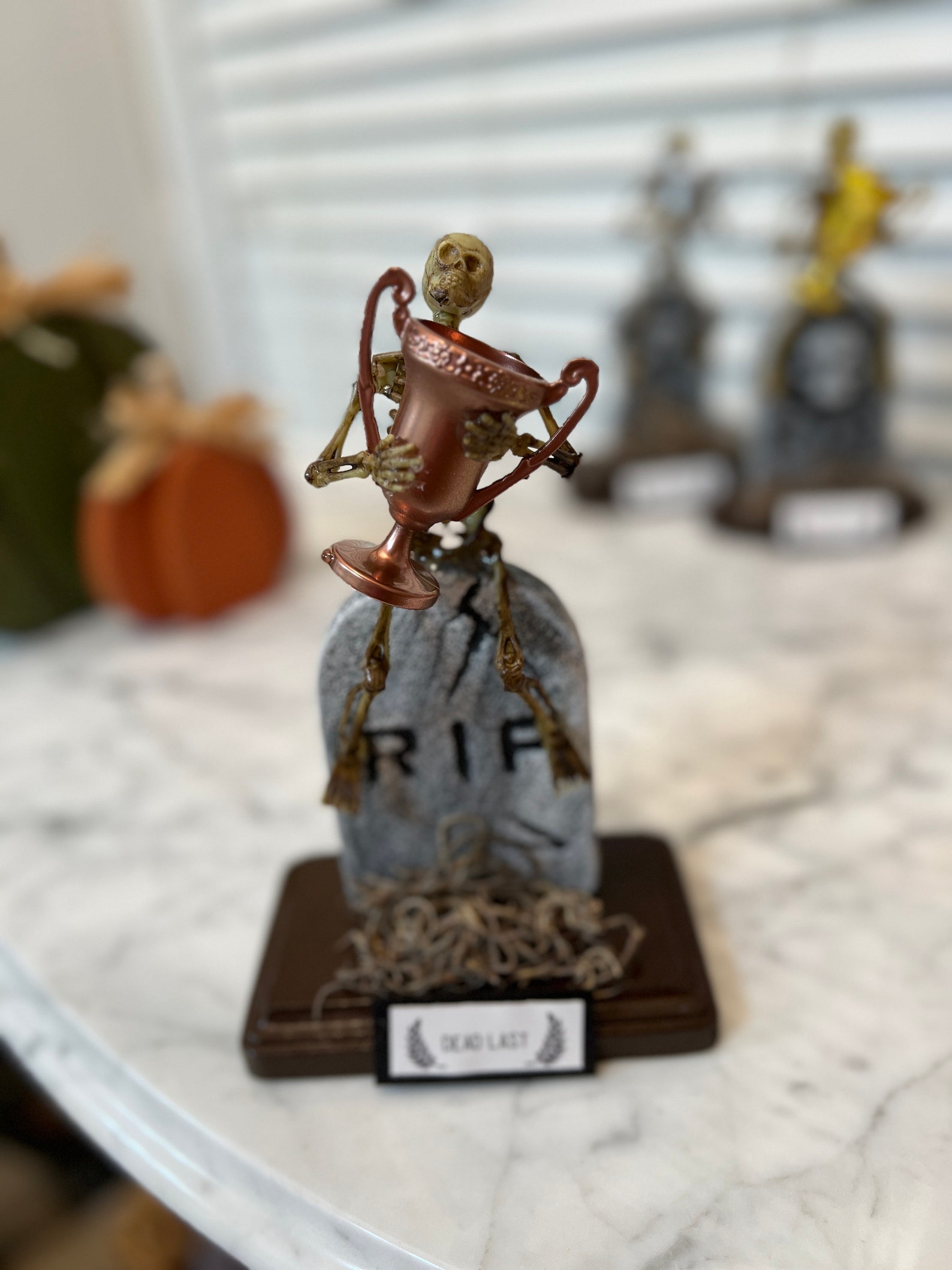 Gold/silver/bronze Tombstone Trophy Winner - Halloween Skeleton Party ...