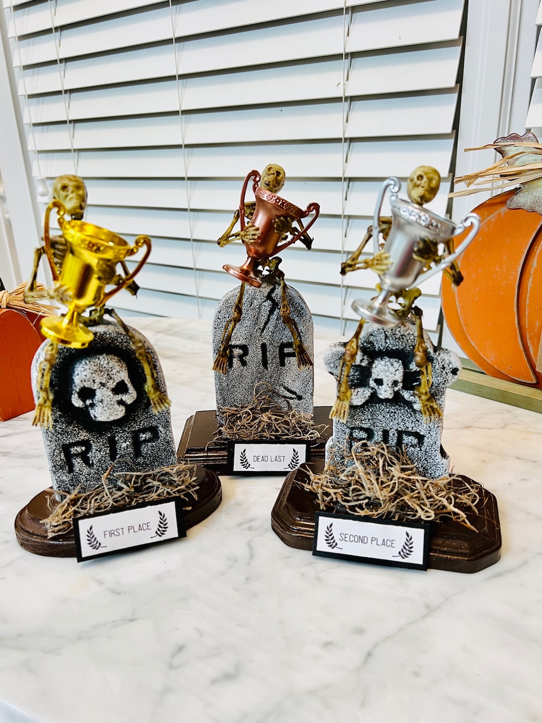 Gold/silver/bronze Tombstone Trophy Winner - Halloween Skeleton Party ...