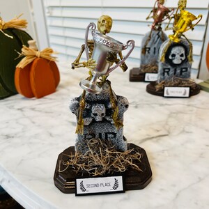 Gold/silver/bronze Tombstone Trophy Winner - Halloween Skeleton Party ...