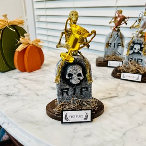 Gold/silver/bronze Tombstone Trophy Winner - Halloween Skeleton Party ...