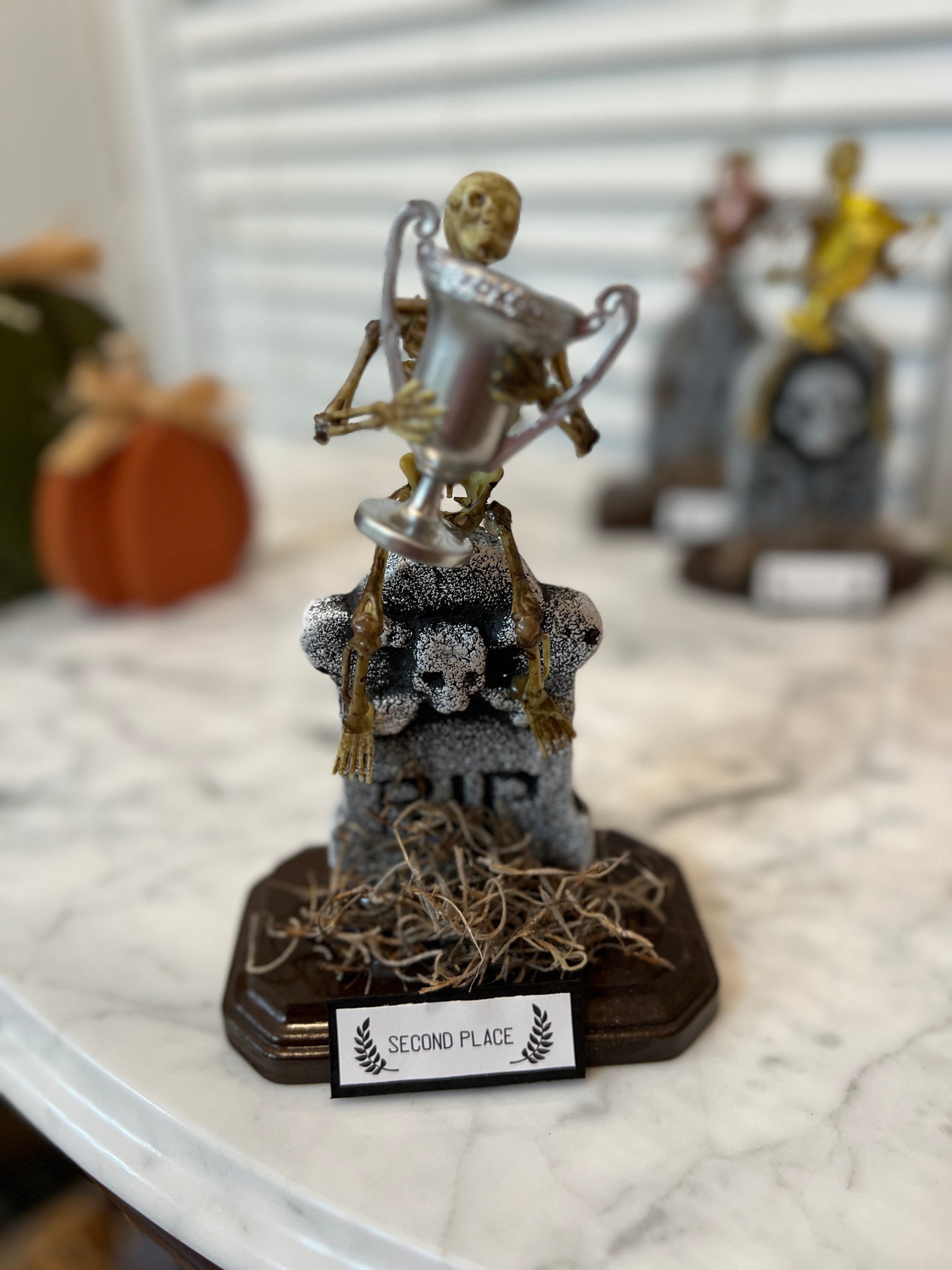 Gold/silver/bronze Tombstone Trophy Winner - Halloween Skeleton Party ...