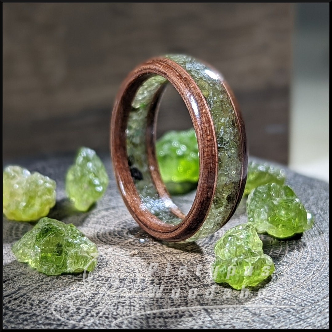Peridot Wooden Ring Floating Inlay Arizona Peridot Black - Etsy