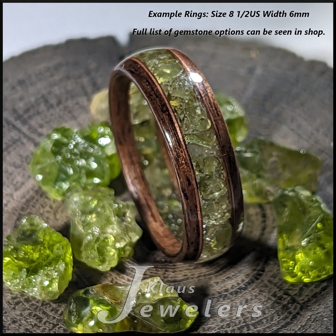 Peridot Wooden Ring : Floating Inlay - Arizona Peridot - American Black ...