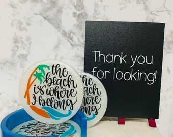 Shabby Chic Beach Scenes Glossy Ceramic Coasters With Cork Bottom 3.75 ...