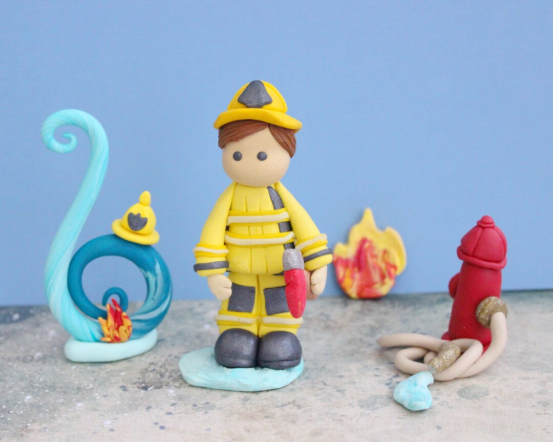Handmade Firefighter Clay Cake Topper: Boy Birthday Decor - Etsy