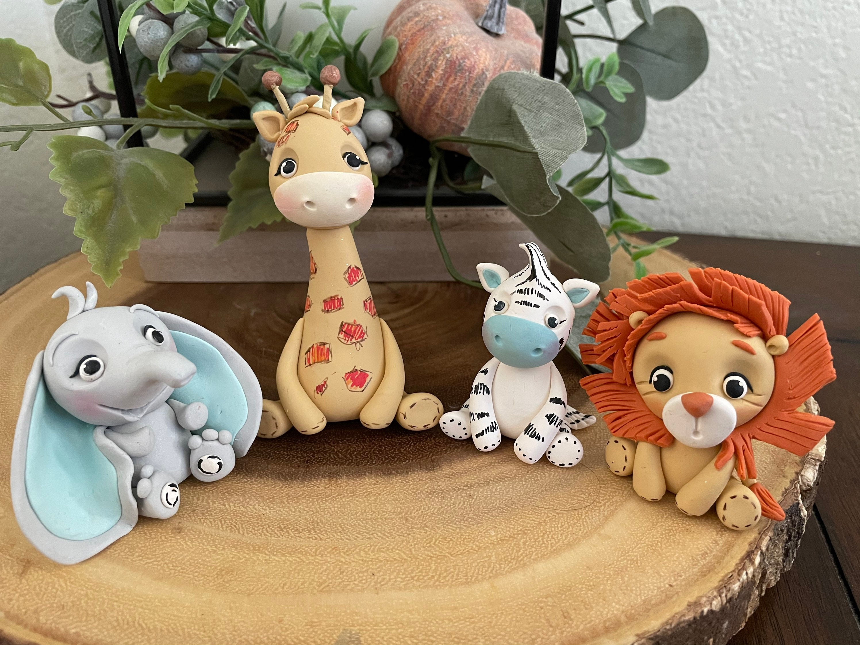 Safari Animals Cake Topper-jungle Animals-clay Safari Cake - Etsy