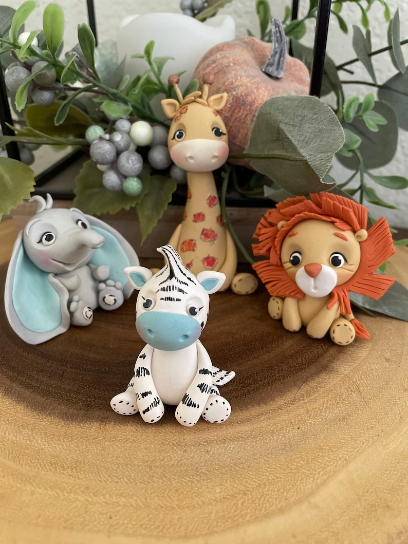 Safari Animals Cake Topper-jungle Animals-clay Safari Cake - Etsy
