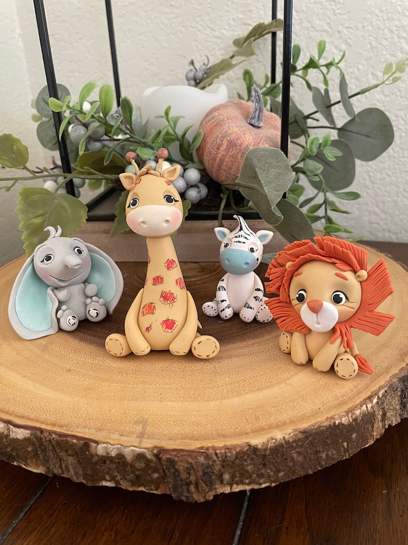Safari animals cake topper-jungle animals-clay safari cake | Etsy