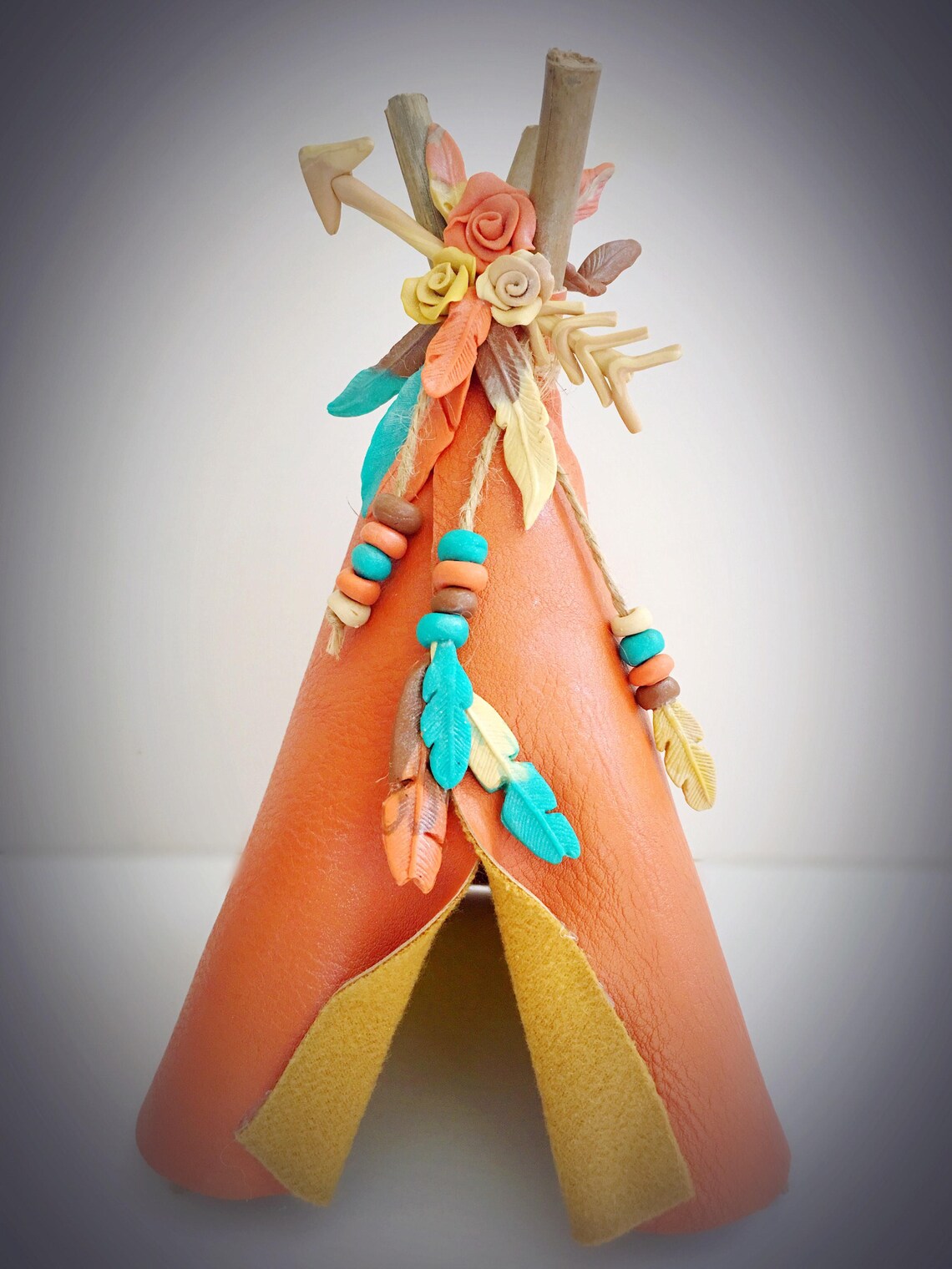 Handmade Teepee Cake Topper, Leather & Polymer Clay, Keepsake ...