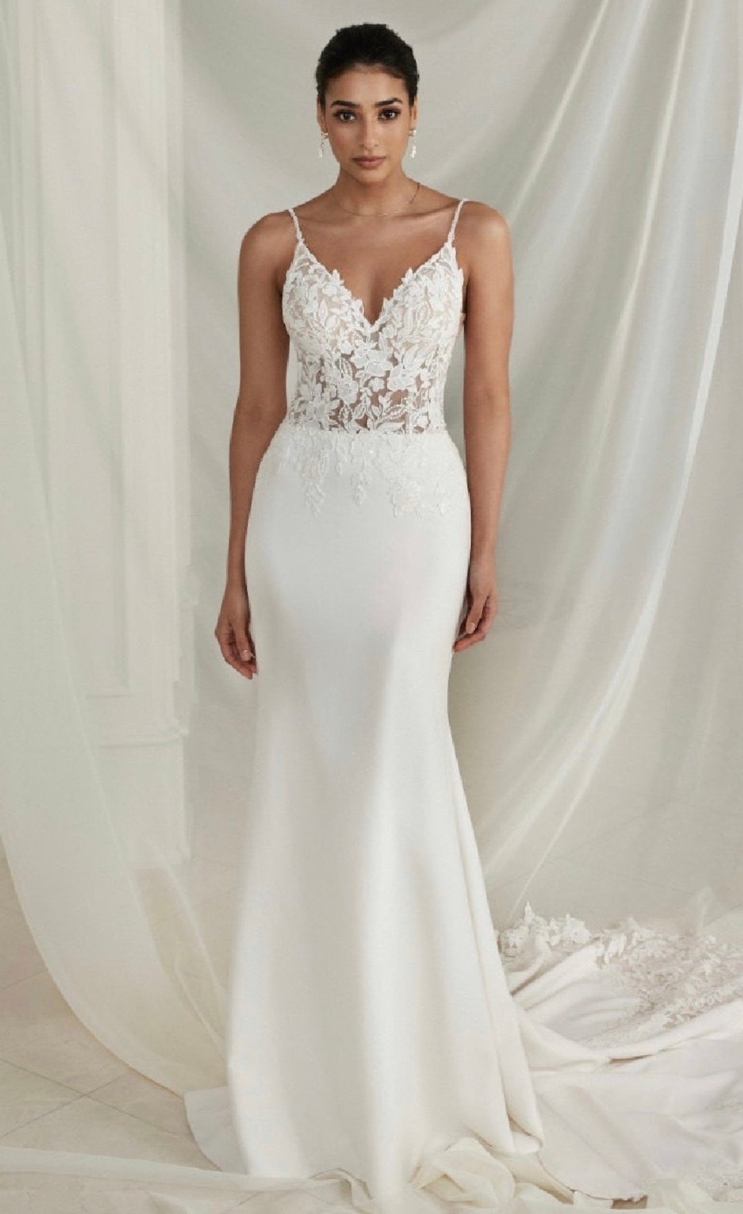 Lace Bodice Crepe Bridal Gown - Etsy
