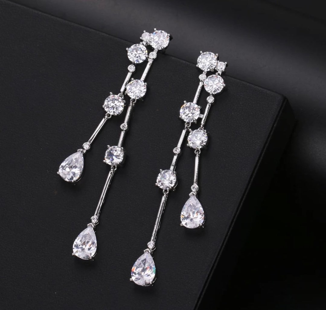 In Stock! Long Rhinestone Earrings - Etsy
