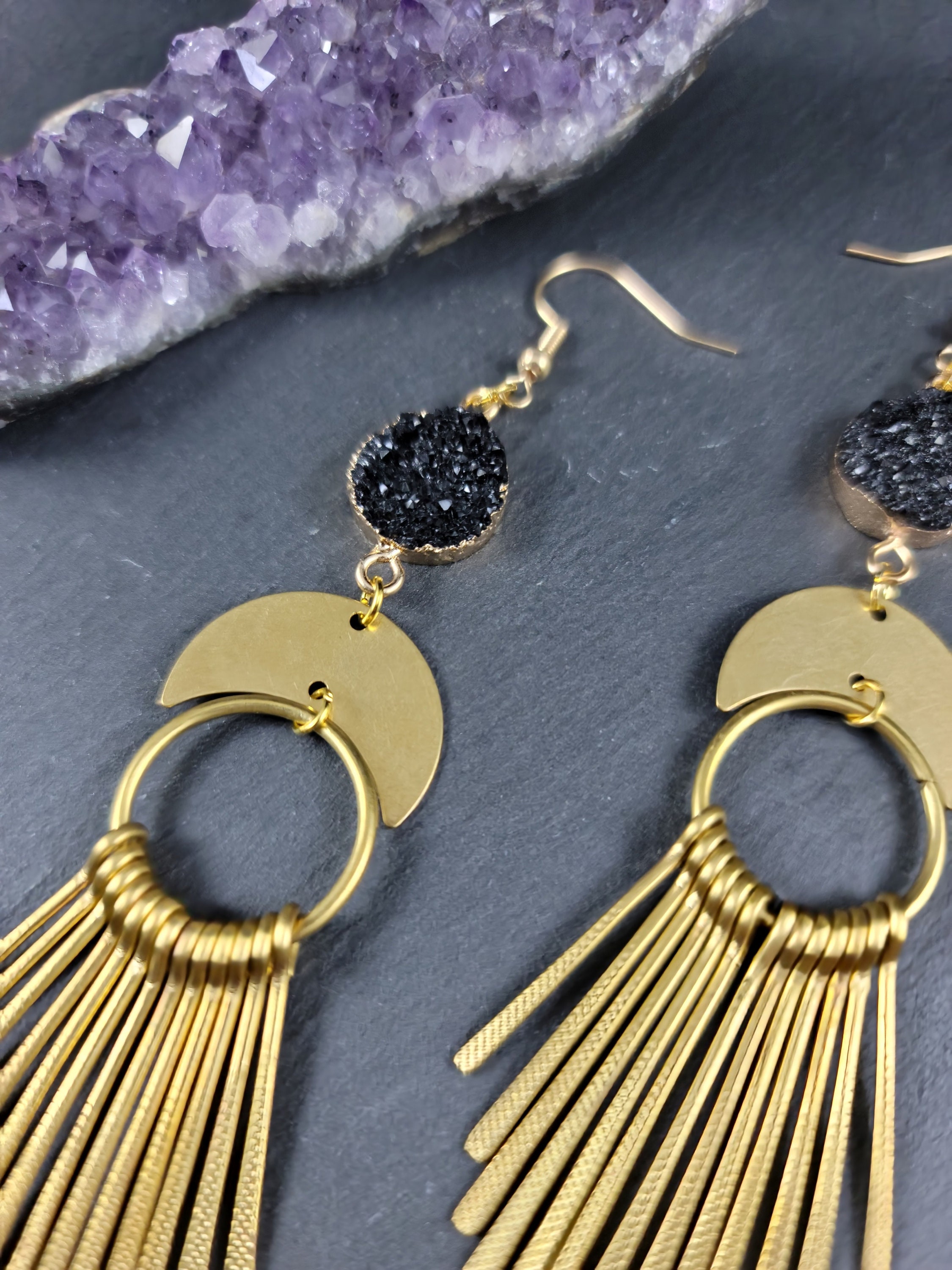 Gold Brass Boho Bohemian Fringe Statement Earrings. Gothic Romantic ...