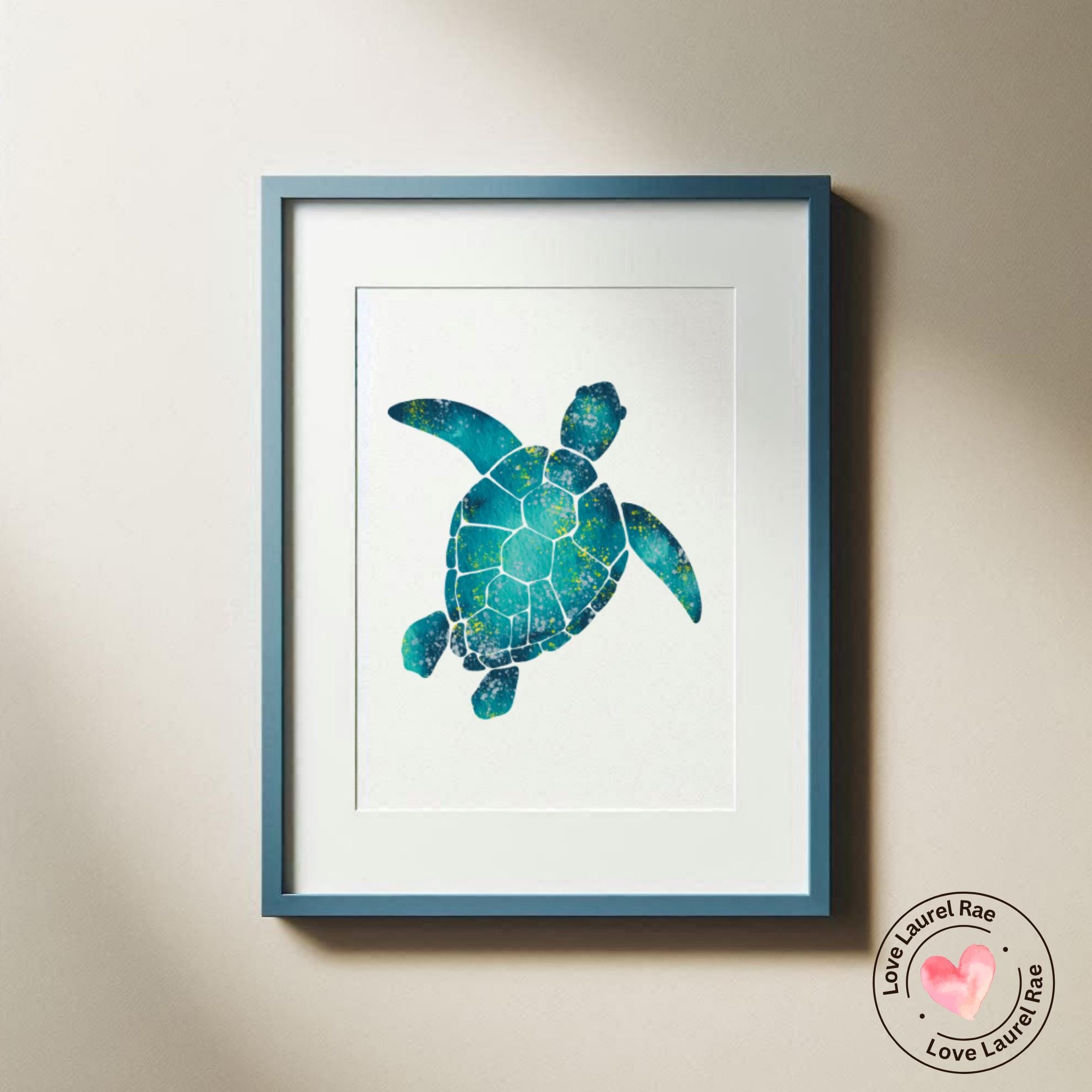 Blue Sea Turtle Watercolor Printable Wall Art, Modern Boho Coastal ...