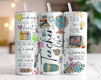 Teacher Tumbler Wrap PNG, 20 Oz Skinny Tumbler Sublimation Design ...