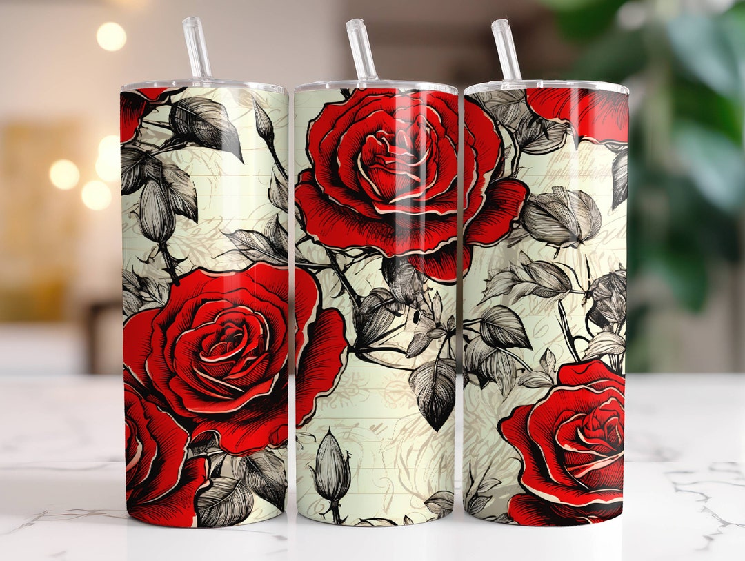 Red Roses Tumbler Wrap PNG 20 Oz Skinny Tumbler Sublimation Design ...