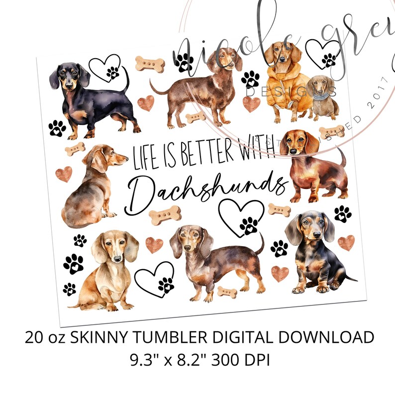 Dachshund Tumbler Wrap PNG, 20 Oz Skinny Tumbler Sublimation Design ...