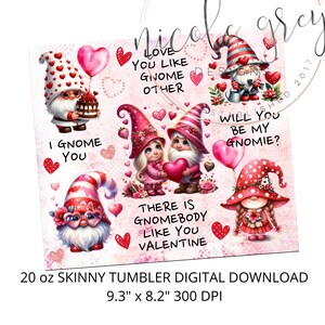 Valentine Gnomes Tumbler Wrap PNG 20 Oz Skinny Tumbler Sublimation ...
