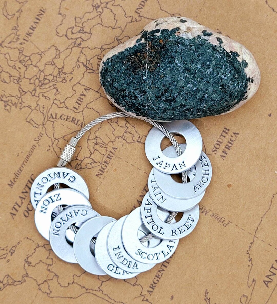 Travel Tokens and Leather Keychain Lanyard, Travel Lover Gift ...