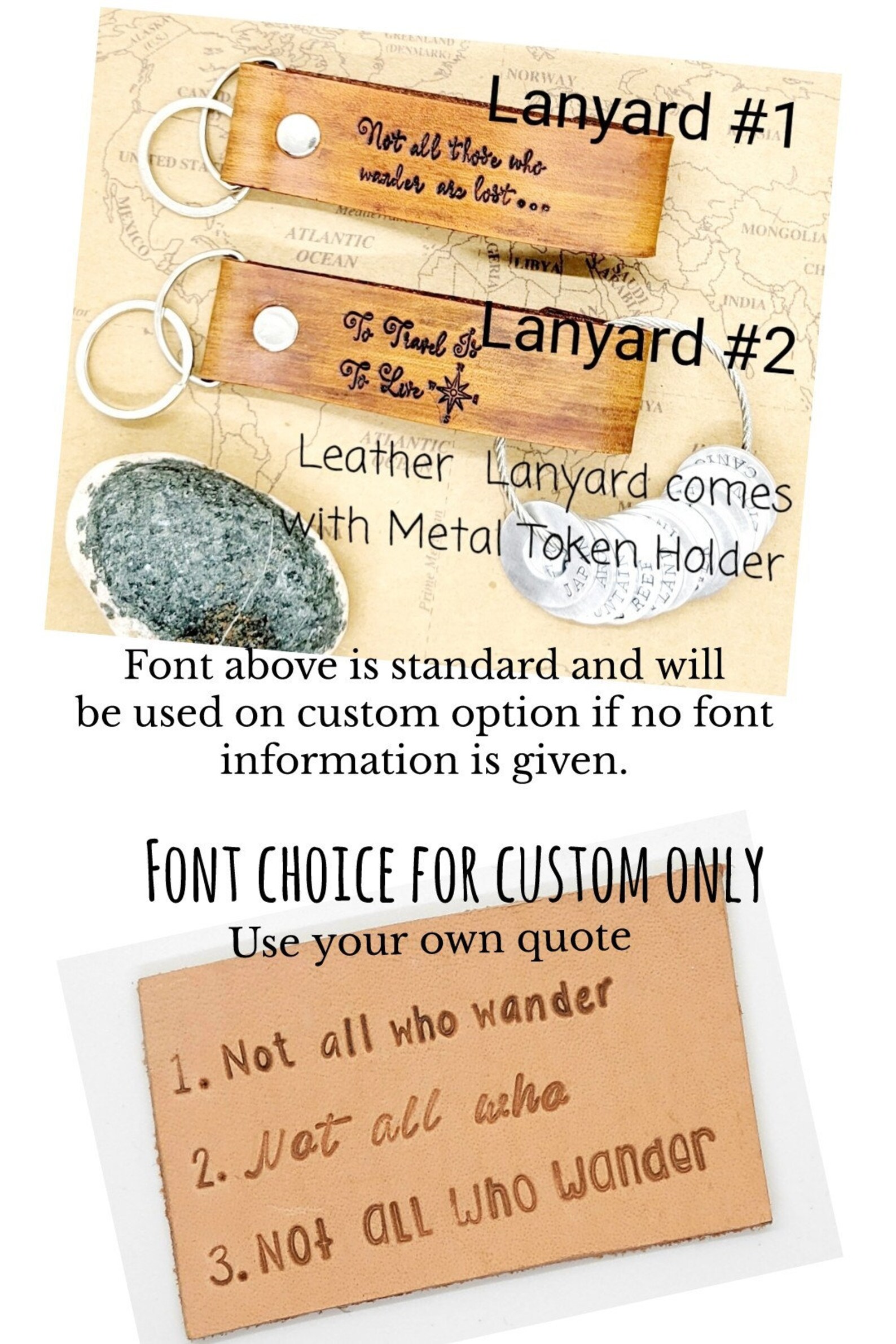 Custom Travel Tokens Leather Keychain Lanyard, Travel Lover Gift ...