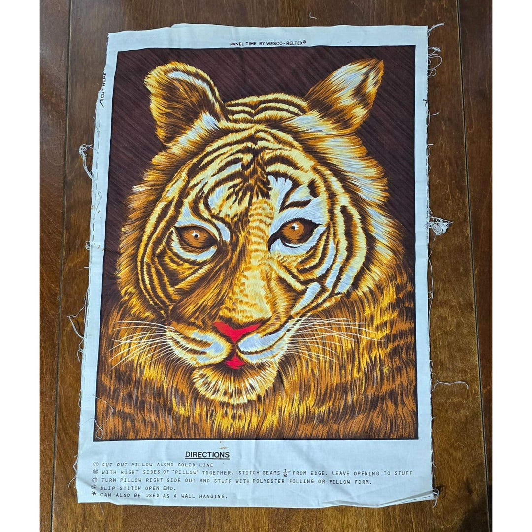 Vtg Tiger Fabric Panel Time by Wesco-reltex Pillow Wall Hanging 2 ...