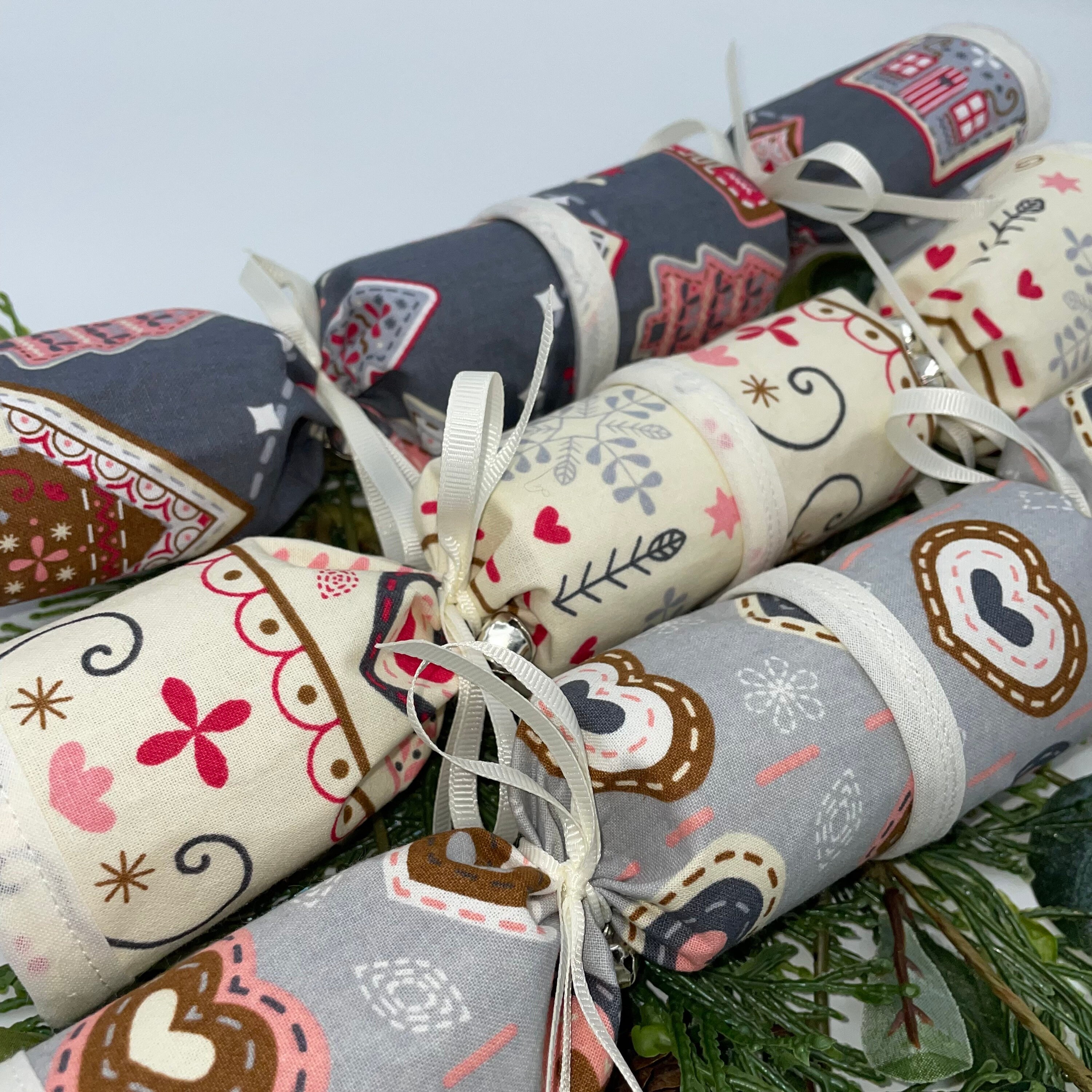 Scandi Hearts & Houses Fabric Reusable Crackers - Set of 6 - Refillable ...