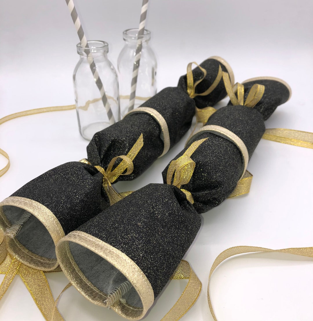 Black Glitter Fabric Reusable Crackers - Set of 2 - Refillable ...