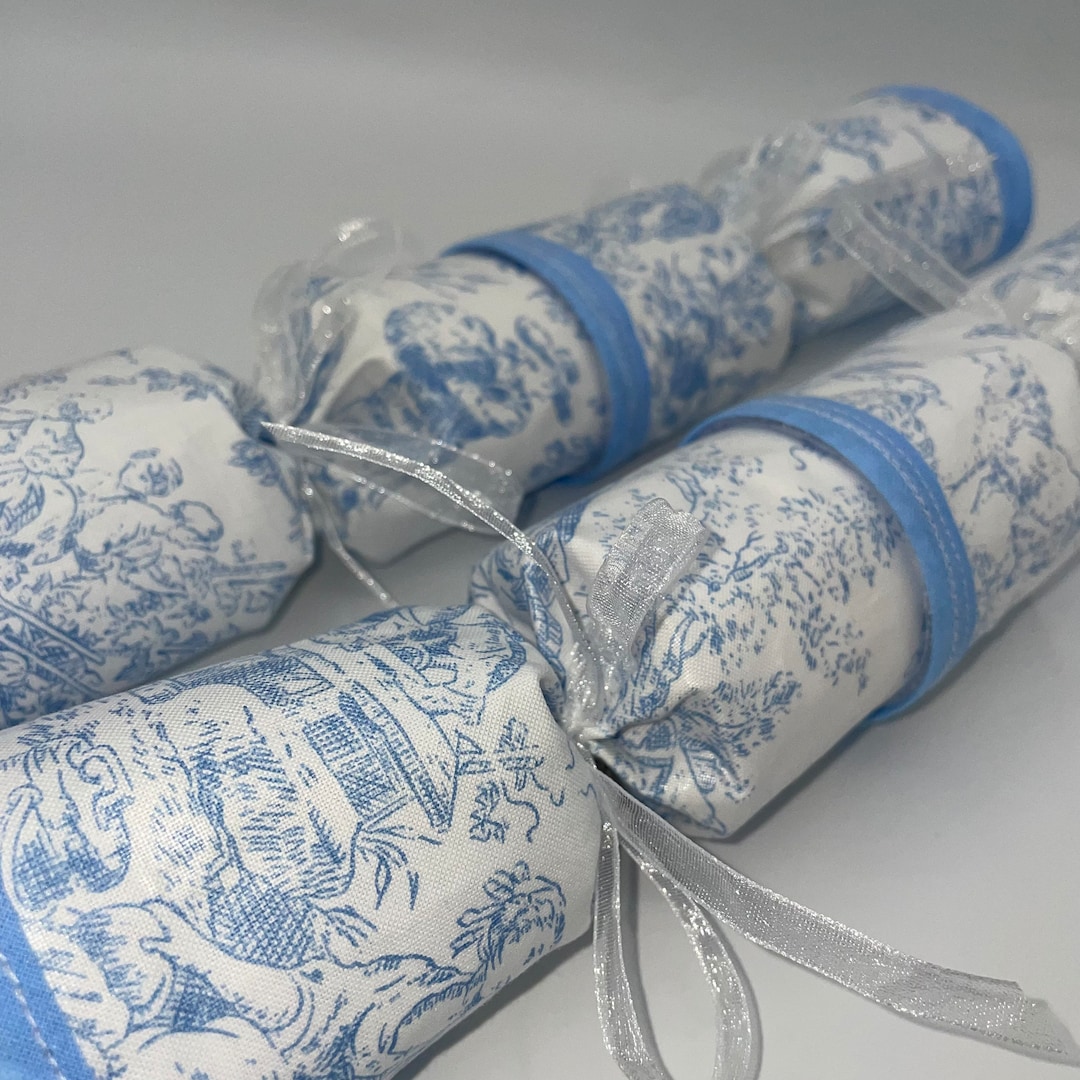 Blue Toile Du Jouy Fabric Reusable Crackers - Set of 2 - Refillable ...