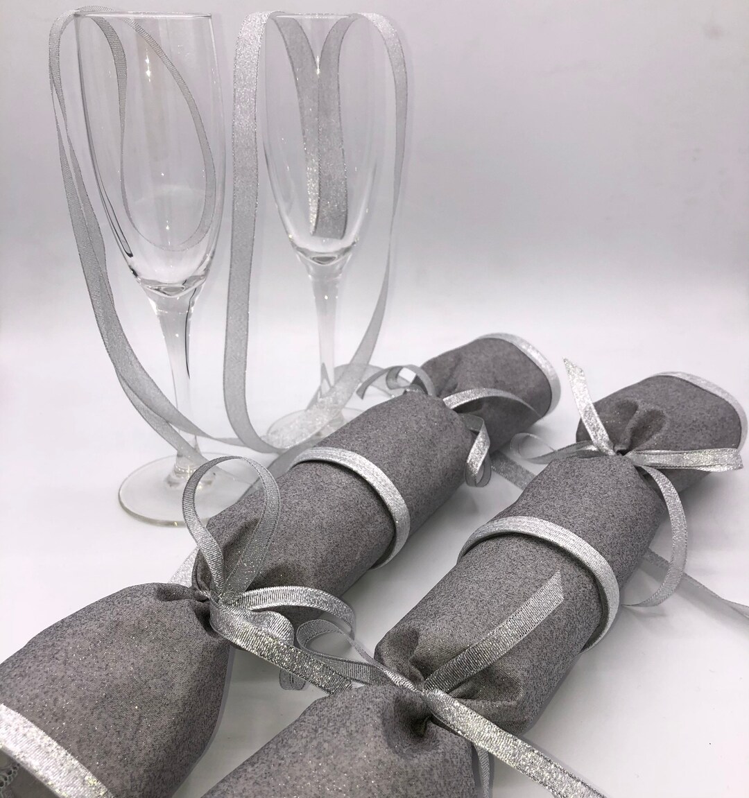 Silver Wedding Anniversary Silver Glitter Fabric Crackers Set of 2 ...