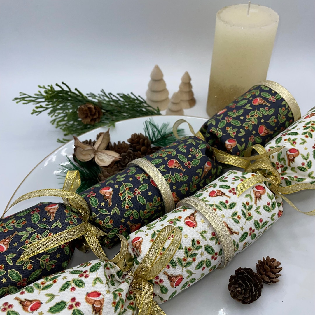 Gold Metallic Robin Fabric Reusable Crackers - Set of 2 - Refillable ...