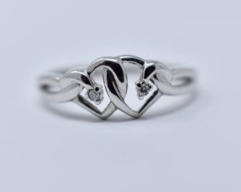 10k Gold Diamond Double Heart Ring - Etsy