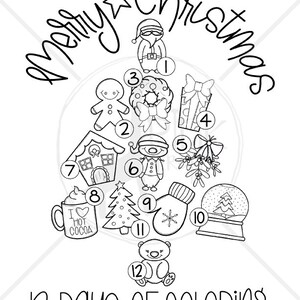 12 Days of Christmas Countdown Coloring Page PDF - Etsy