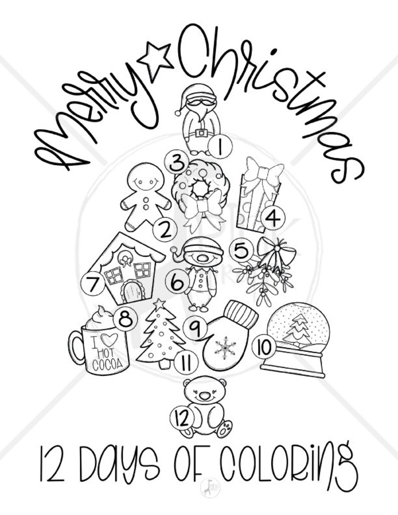 12 Days of Christmas Countdown Coloring Page PDF - Etsy